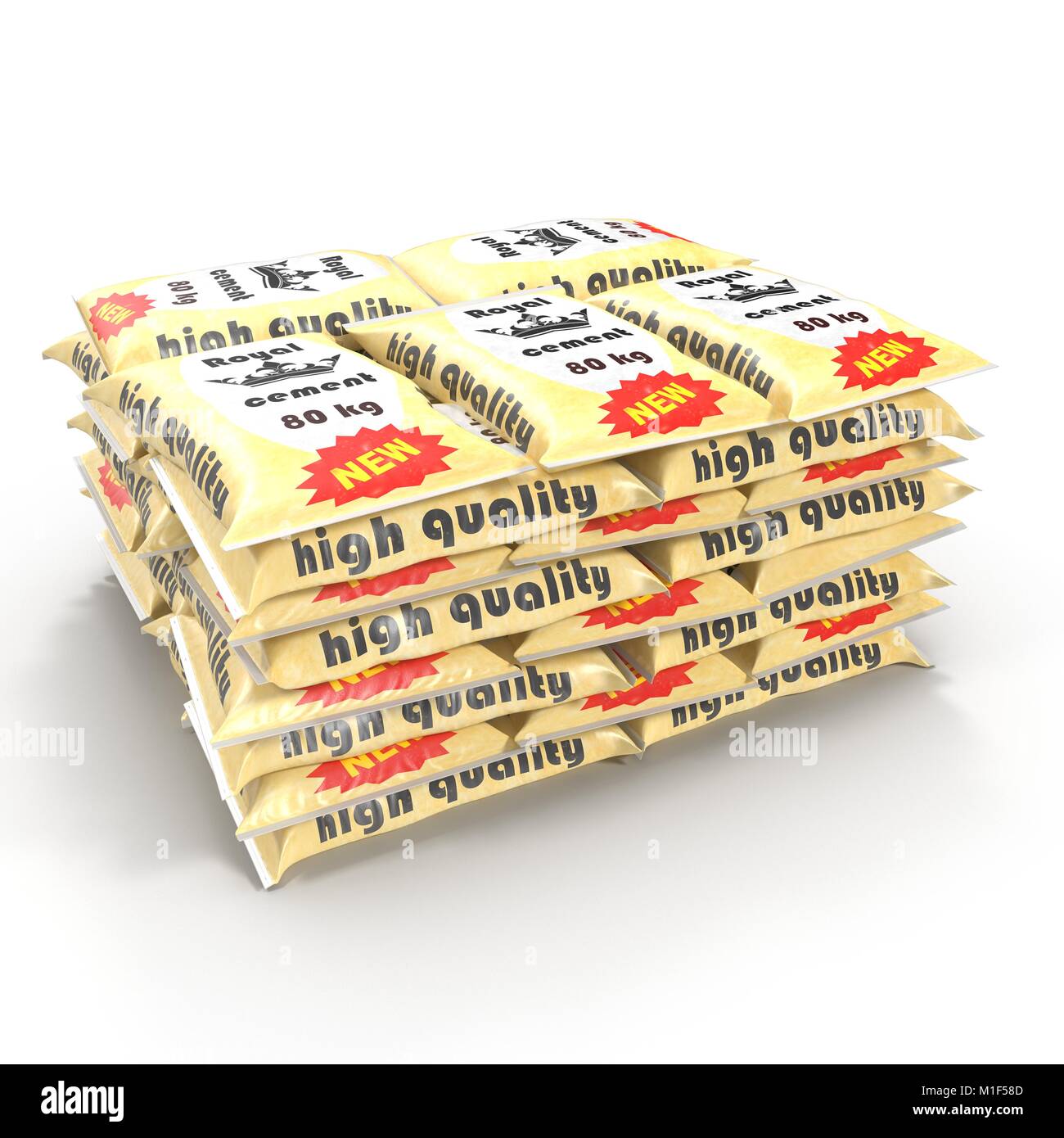 Stack of paper bags with cement isolated on white. 3D illustration ...