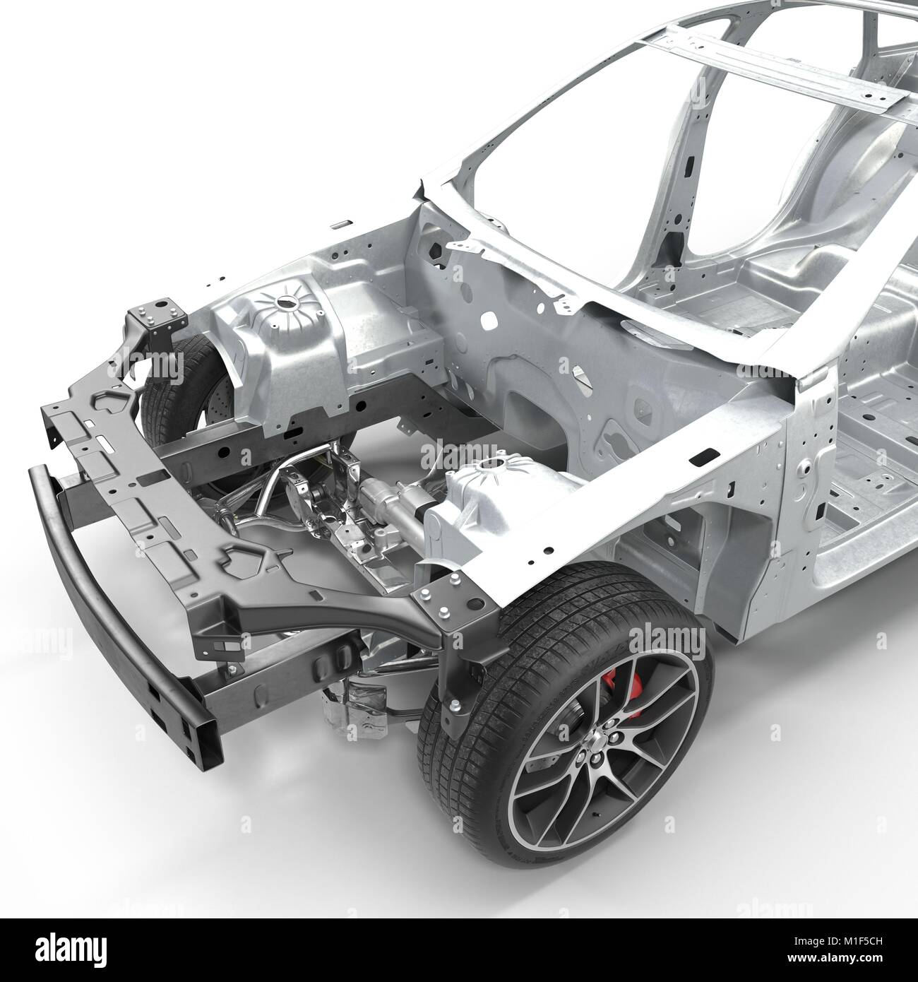Skeleton of a car with Chassis on white. 3D illustration Stock Photo ...