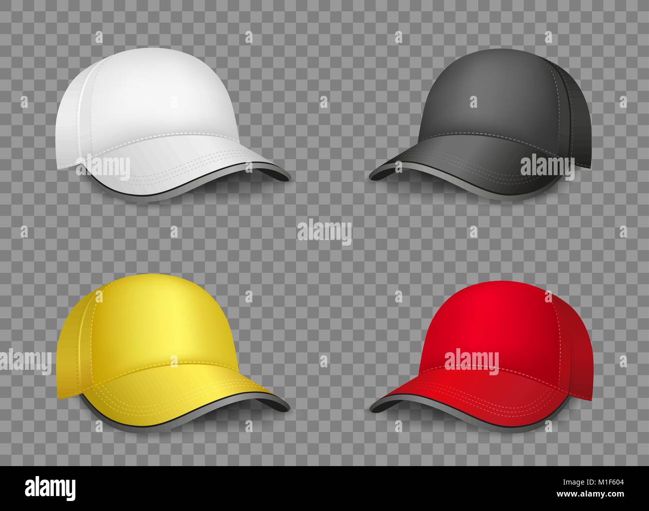 The multicolor white black yellow red empty caps template with shadow ...