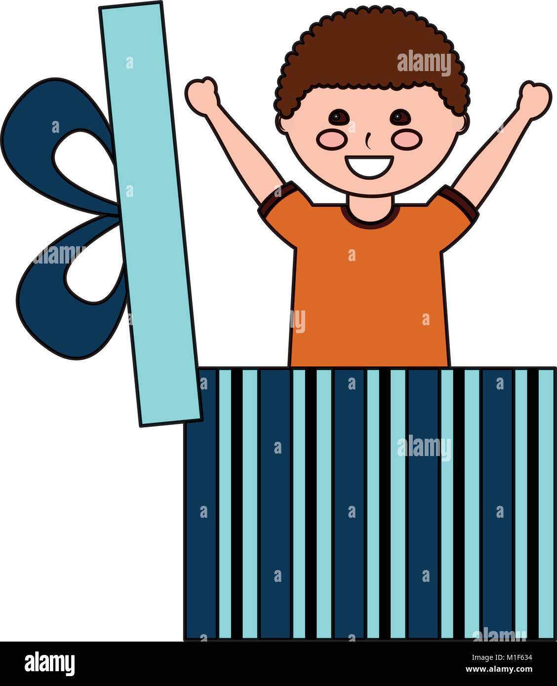cute happy boy coming out of inside gift box surprise Stock Vector ...
