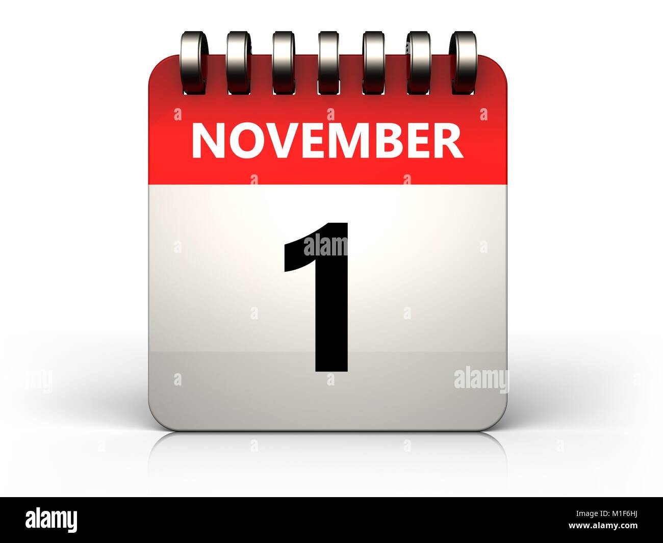 3d illustration of 1 november calendar over white background Stock ...