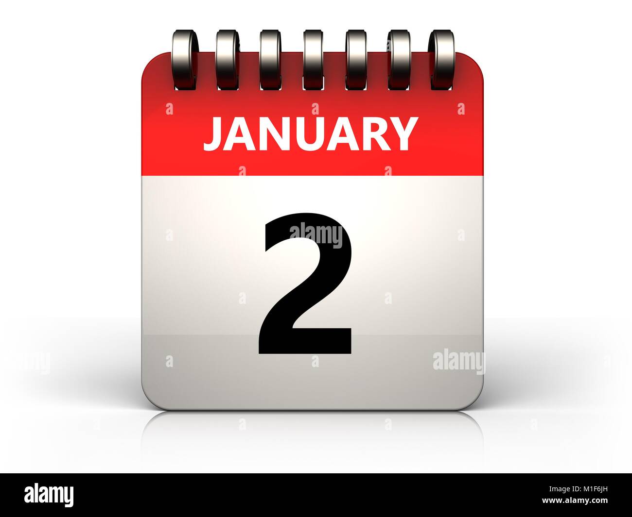 3d illustration of 2 january calendar over white background Stock Photo ...