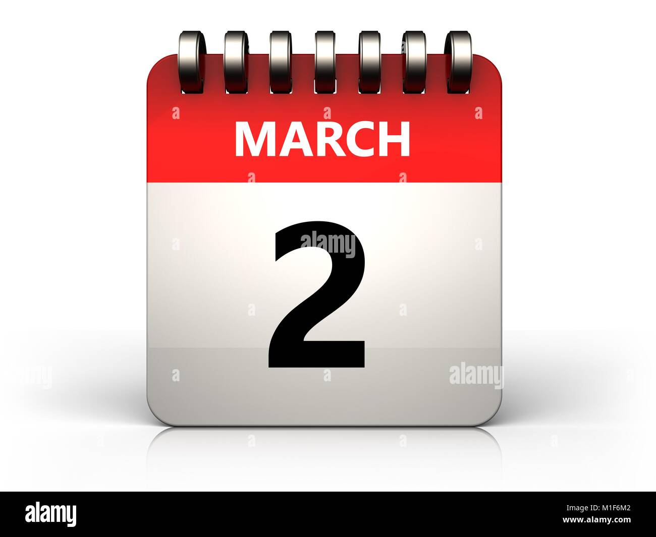 3d illustration of 2 march calendar over white background Stock Photo ...