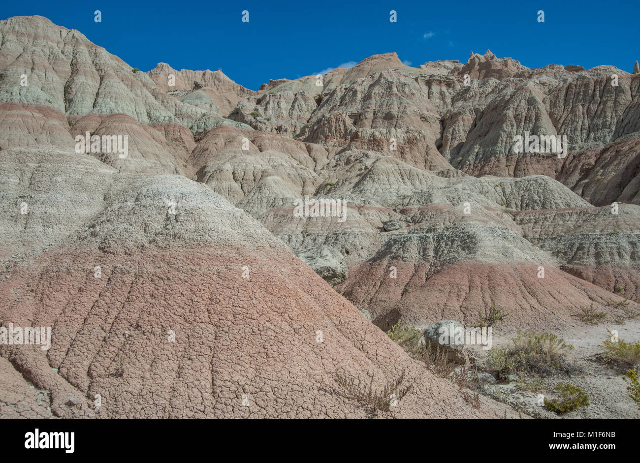 Geologic features in Badlands National Park in South Dakota Stock Photo ...