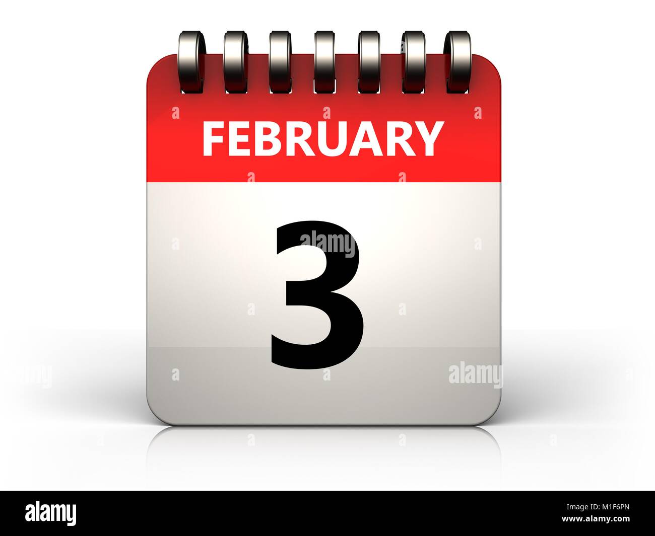 3d illustration of 3 february calendar over white background Stock ...