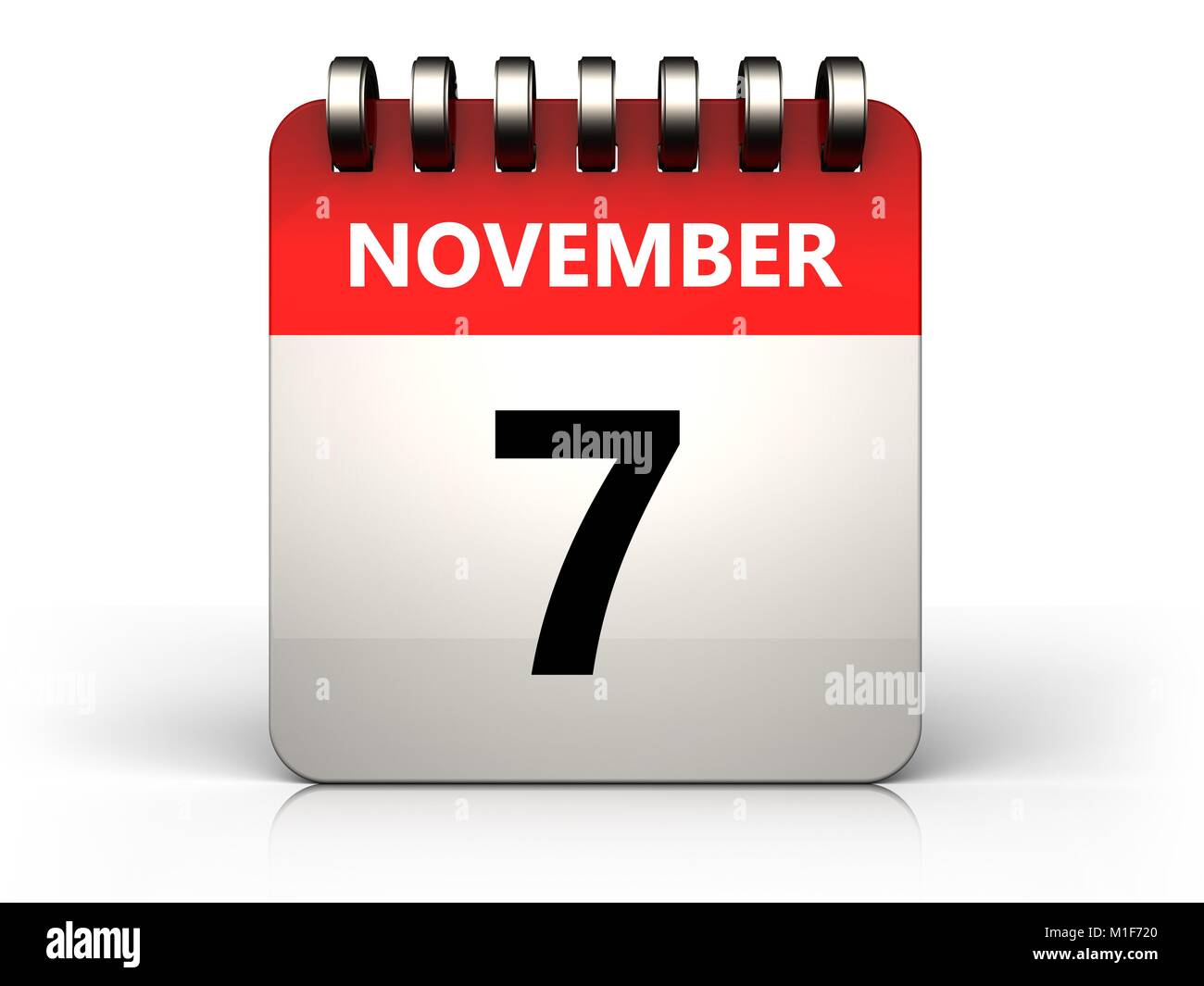 3d illustration of 7 november calendar over white background Stock ...