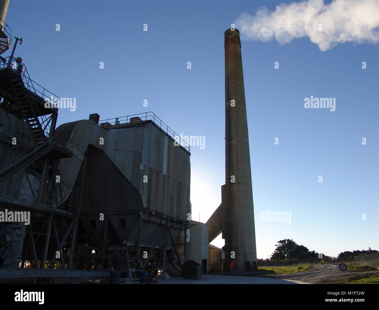 Climate change, global warming. Factory, chimney, smoke, steam, CO2 ...