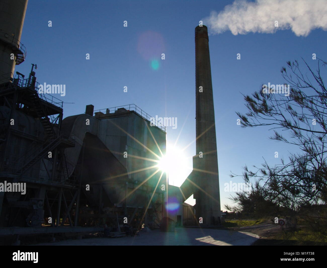 Climate change, global warming. Factory, chimney, smoke, steam, CO2 ...