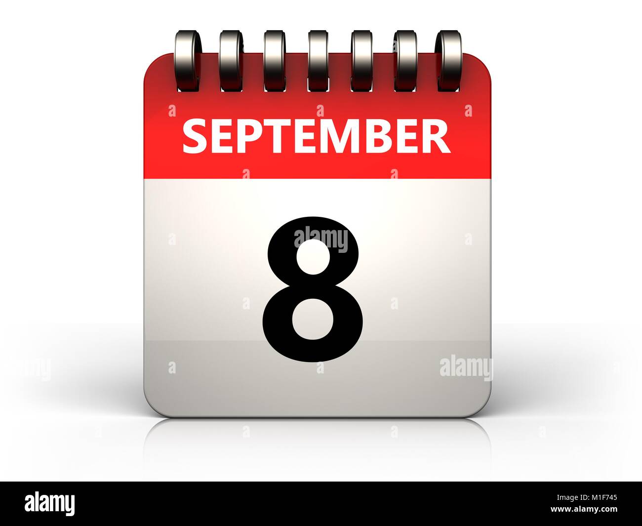 3d illustration of 8 september calendar over white background Stock ...