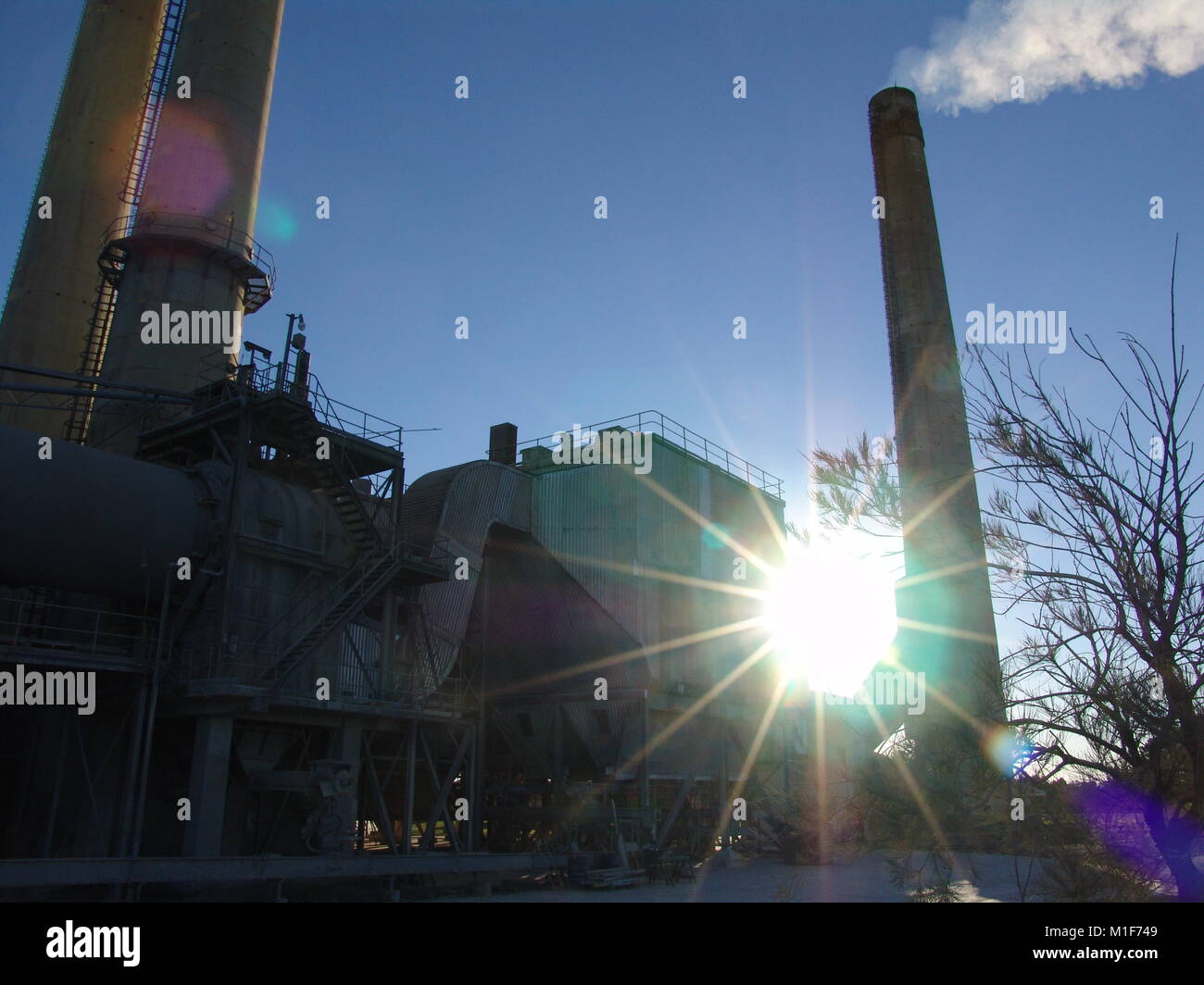 Climate change, global warming. Factory, chimney, smoke, steam, CO2 ...