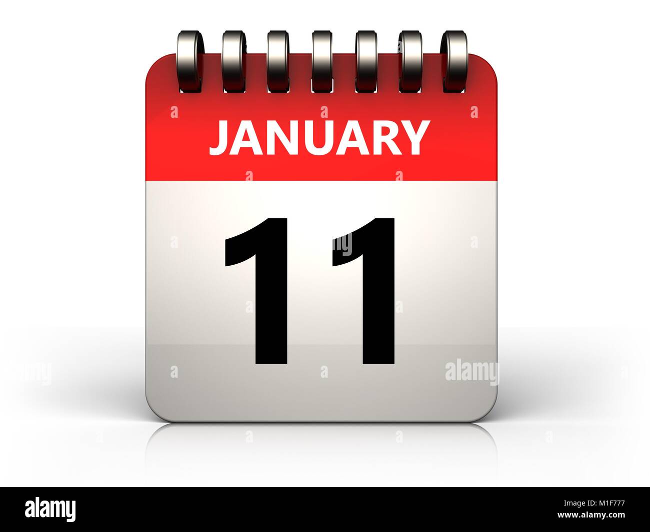 3d illustration of 11 january calendar over white background Stock ...