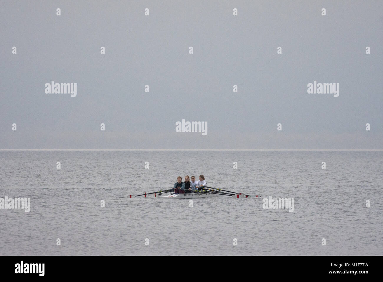 a female rowing team practice on loch Lomond Stock Photo - Alamy