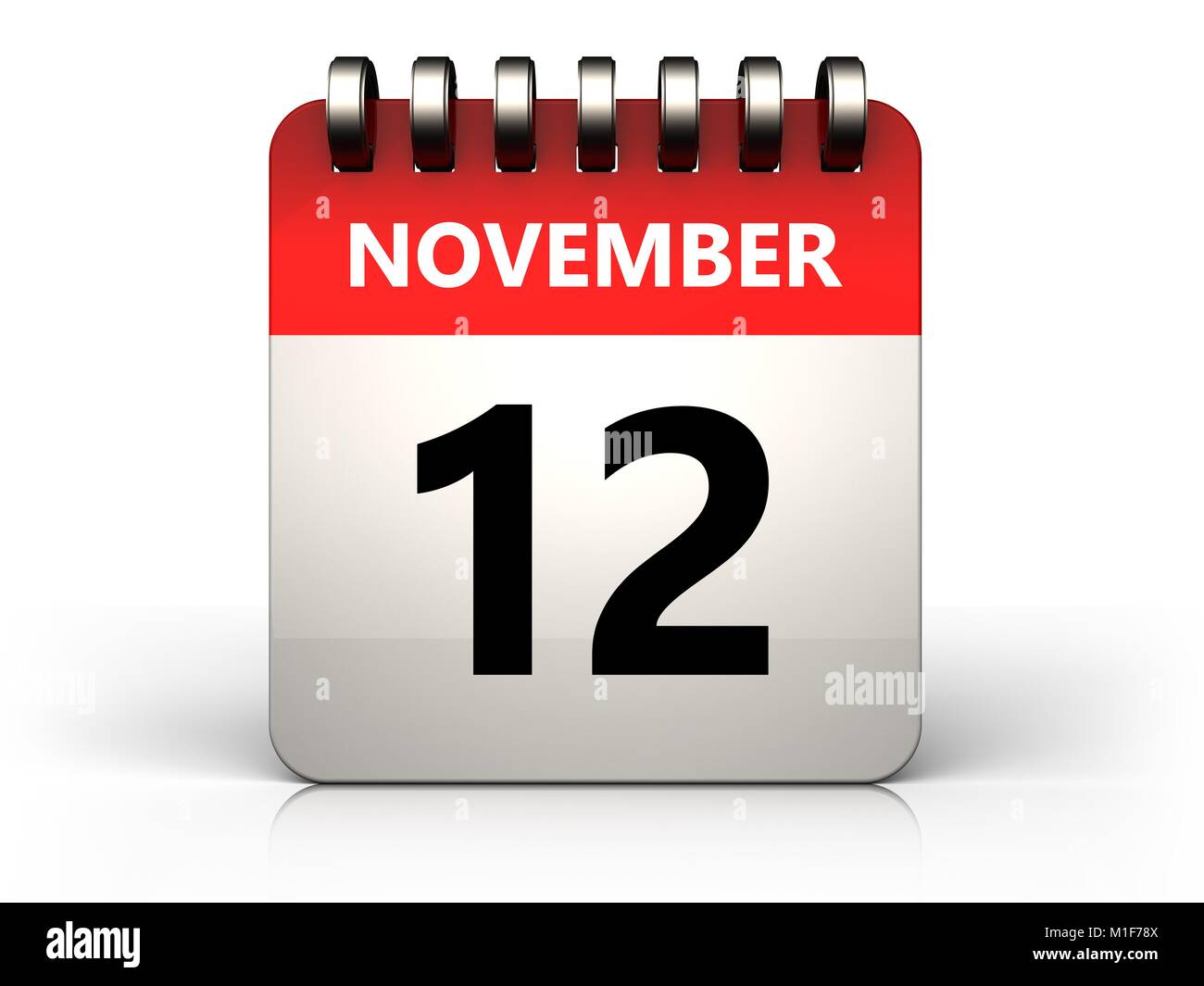3d illustration of 12 november calendar over white background Stock ...
