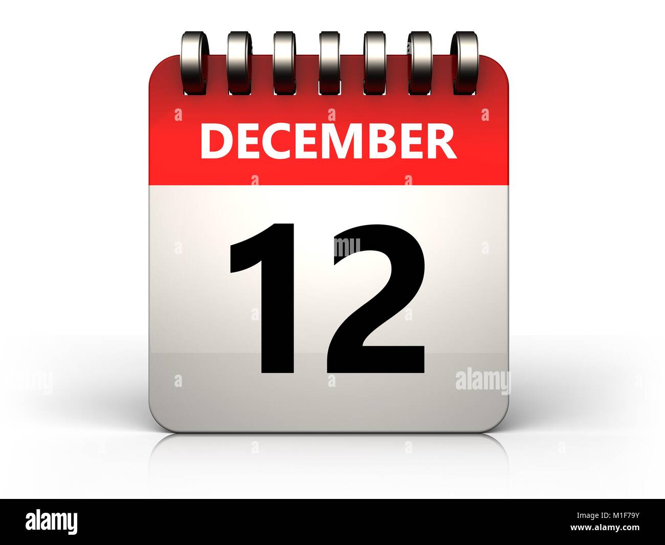 3d illustration of 12 december calendar over white background Stock ...