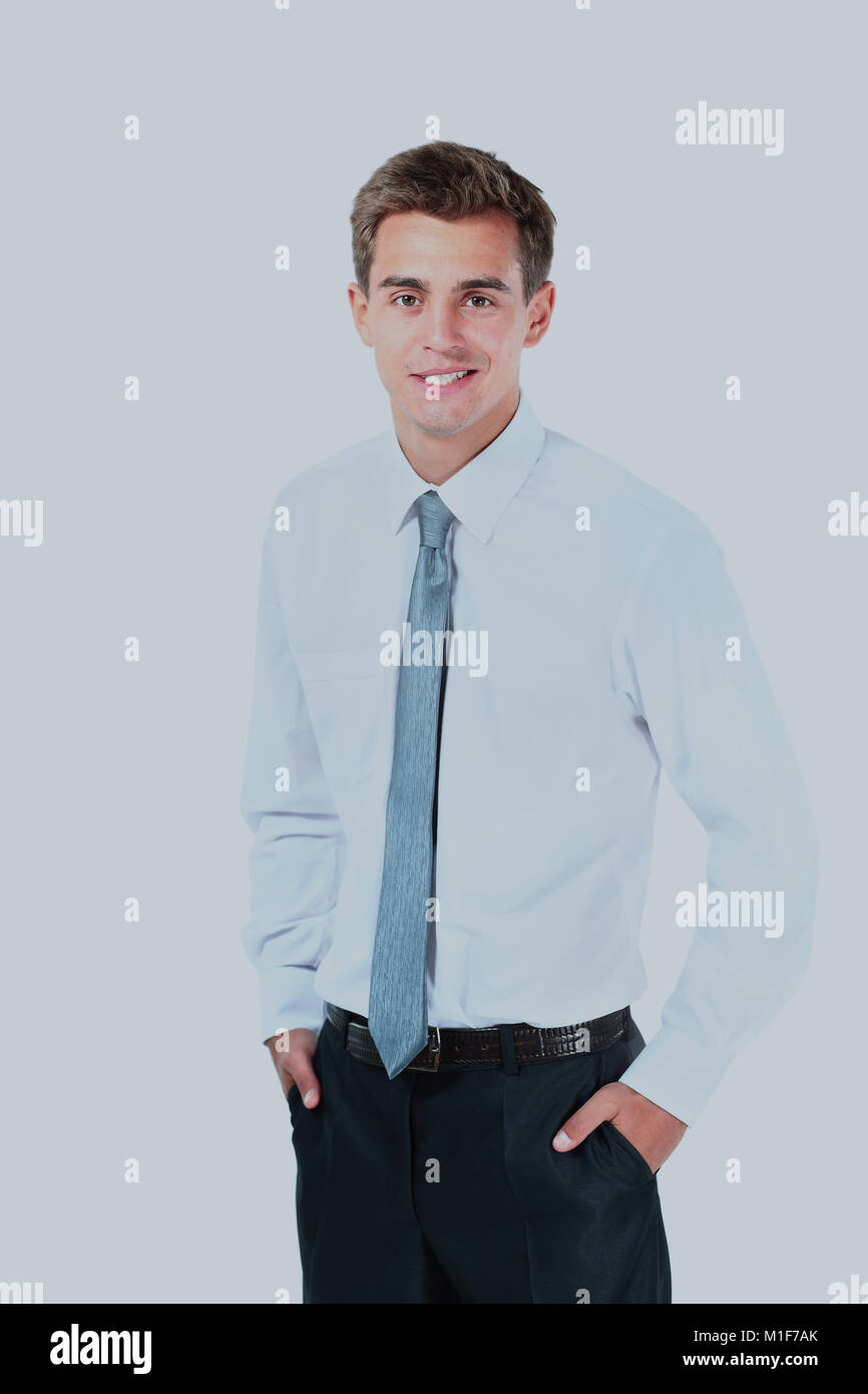 Portrait of happy smiling business man, isolated on white background ...