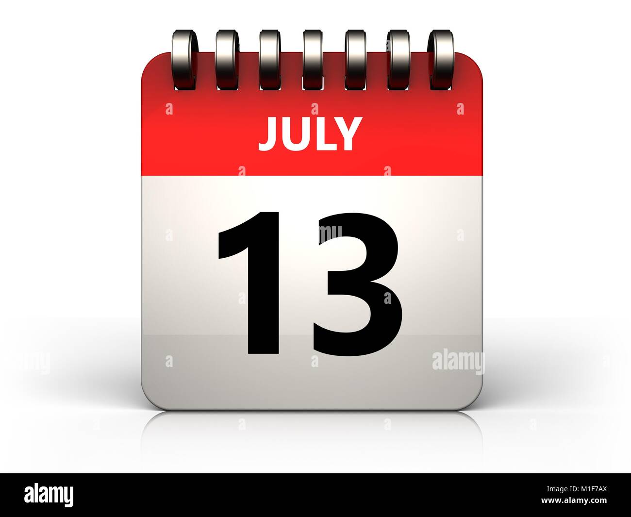 3d illustration of 13 july calendar over white background Stock Photo ...