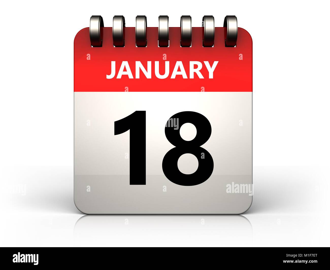 3d illustration of 18 january calendar over white background Stock ...