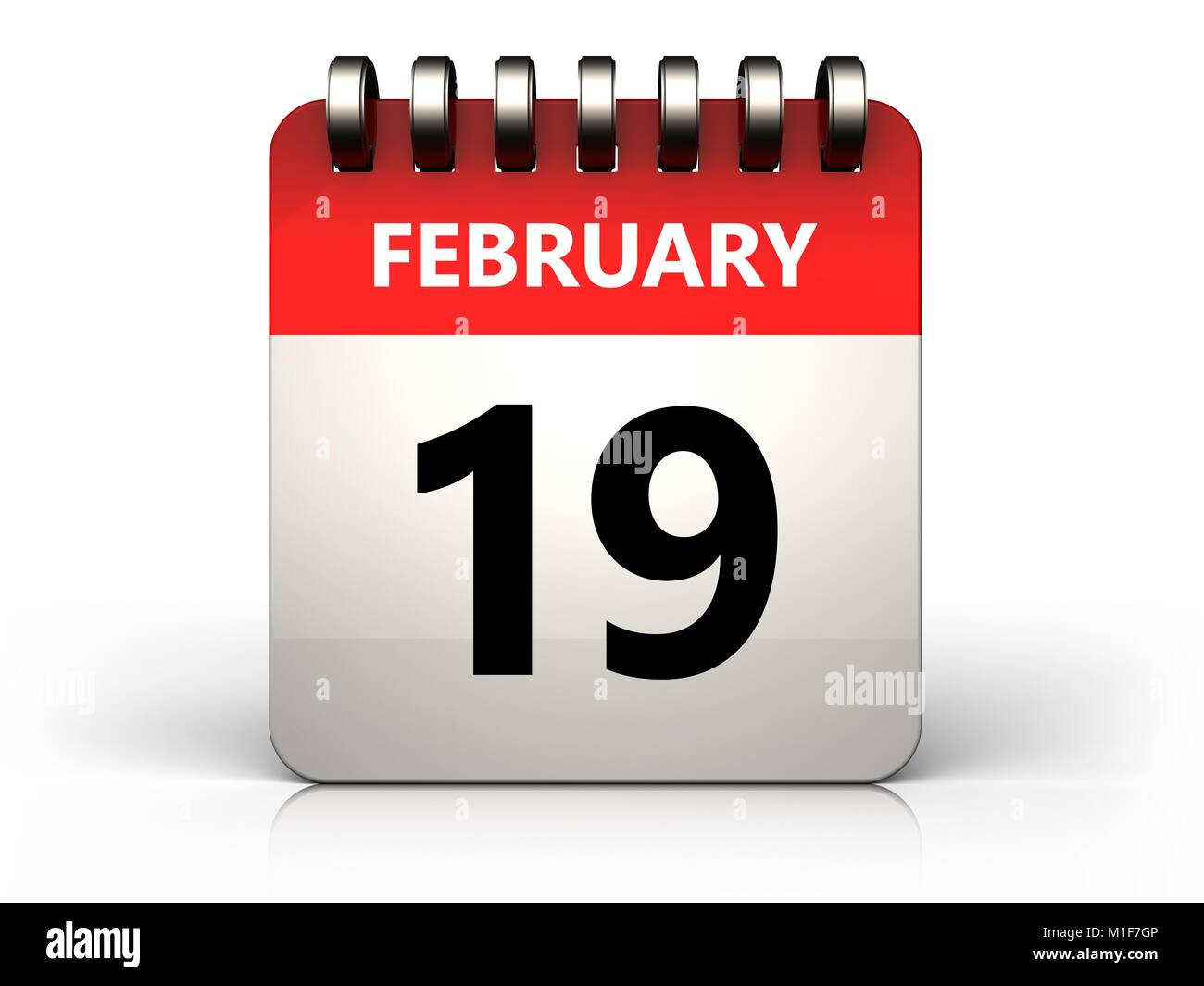 3d illustration of 19 february calendar over white background Stock ...