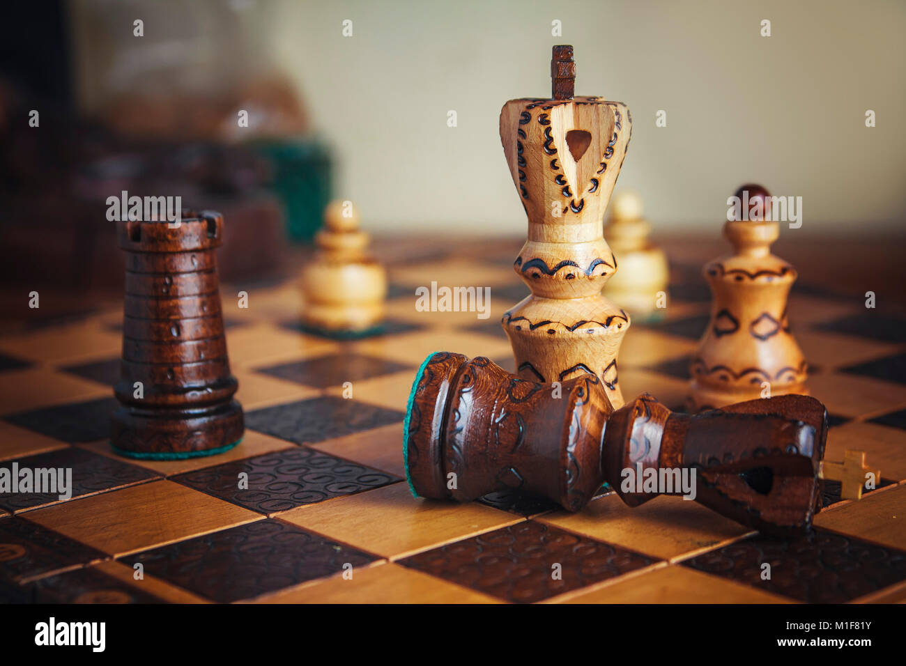Tradition wooden chess figures Stock Photo - Alamy