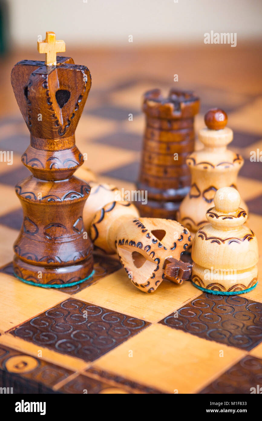 Tradition wooden chess figures Stock Photo - Alamy