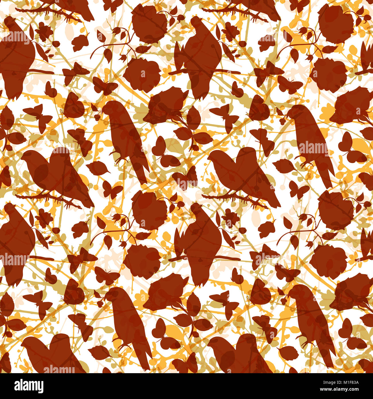 Bronze pattern with silhouettes of birds and butterflies Stock Photo ...