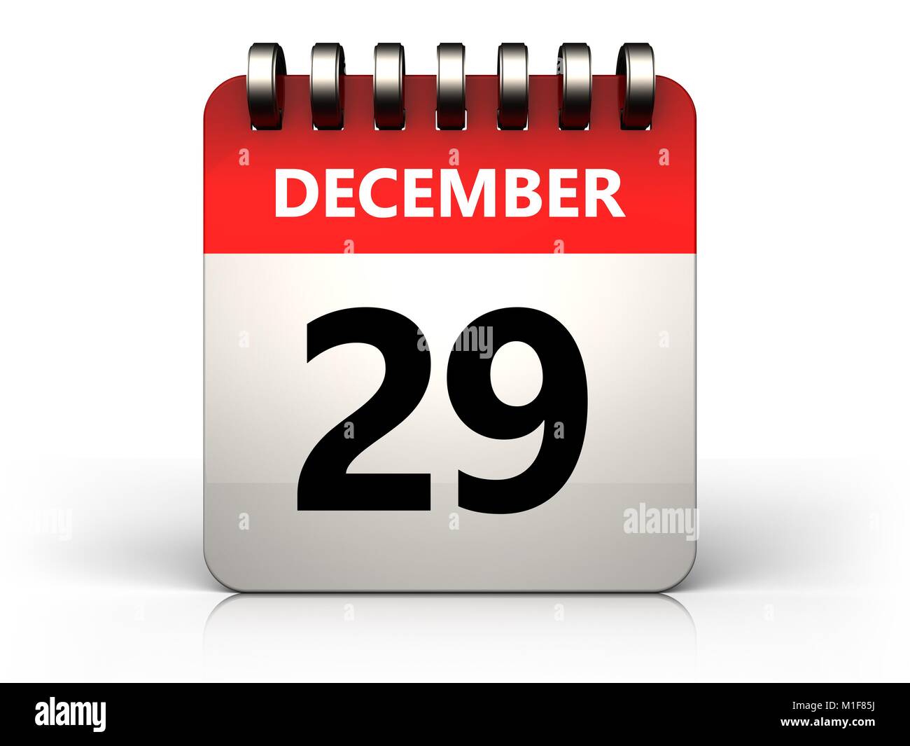 3d illustration of 29 december calendar over white background Stock ...