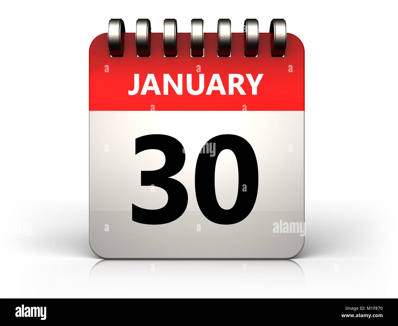 3d illustration of 30 january calendar over white background Stock ...