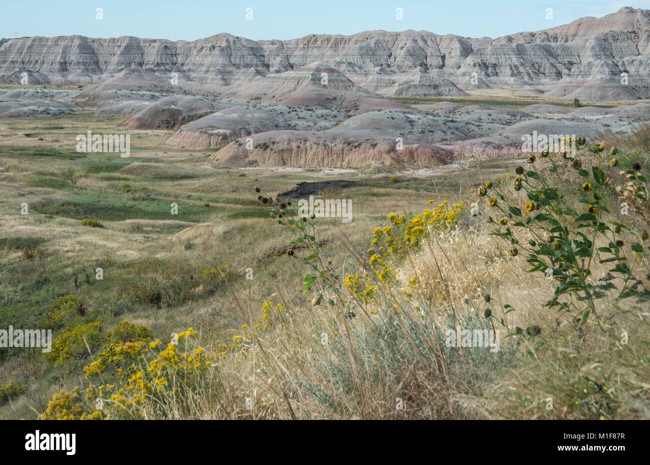 Geologic features in Badlands National Park in South Dakota Stock Photo ...