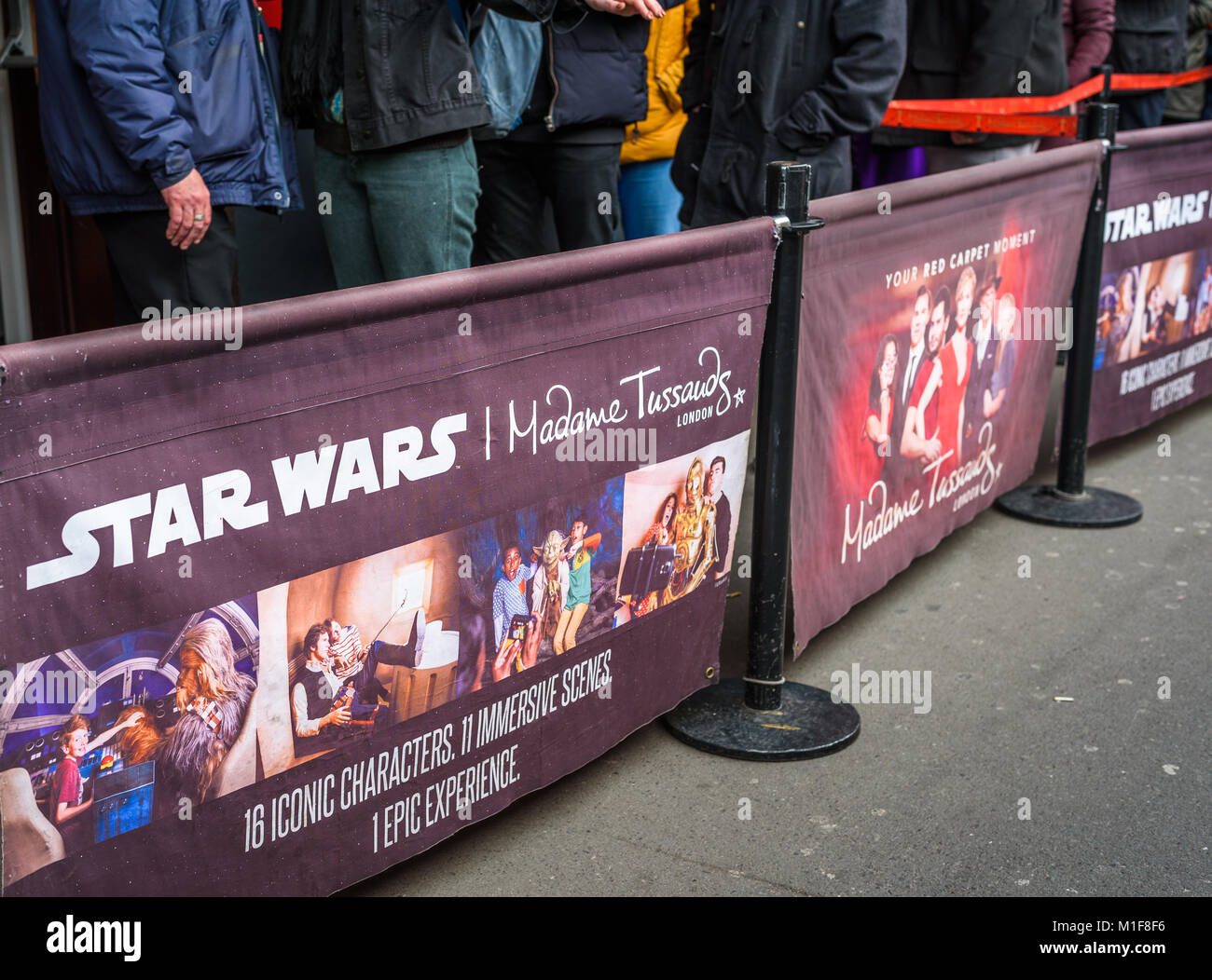 Visitors queuing at Madame Tussauds, London to see the Star Wars ...