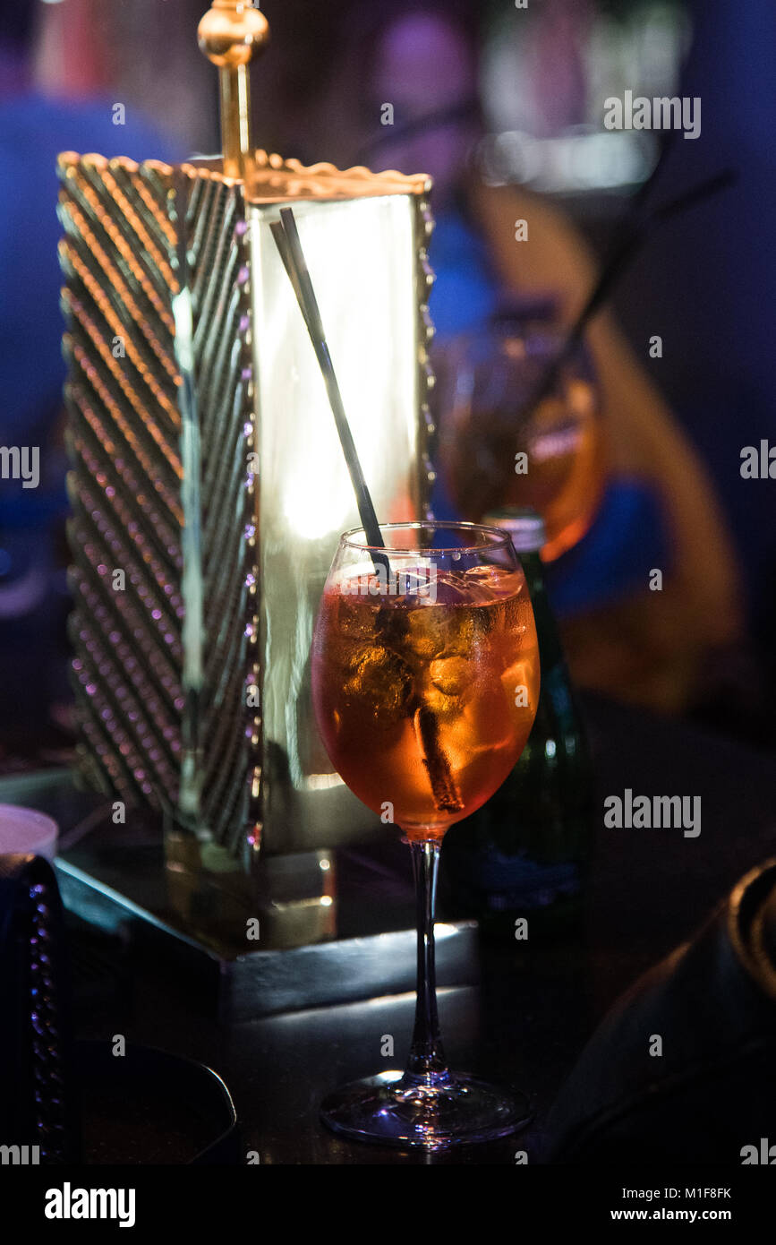 Alcohol bar, cocktail glass on bar counter, cocktail glass in a bar ...