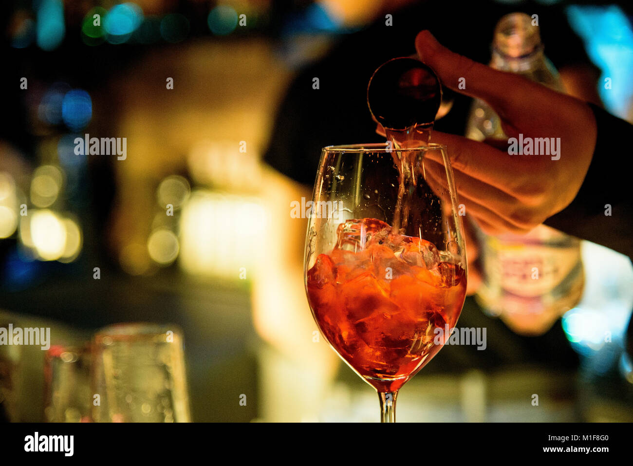 Alcohol bar, cocktail glass on bar counter, cocktail glass in a bar ...