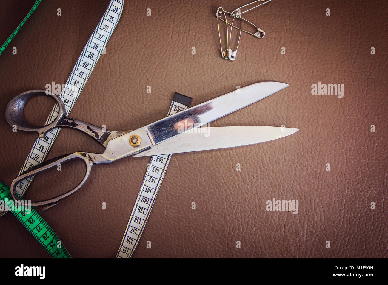 Clothing accessories,thread, scissors and measuring tape Stock Photo ...