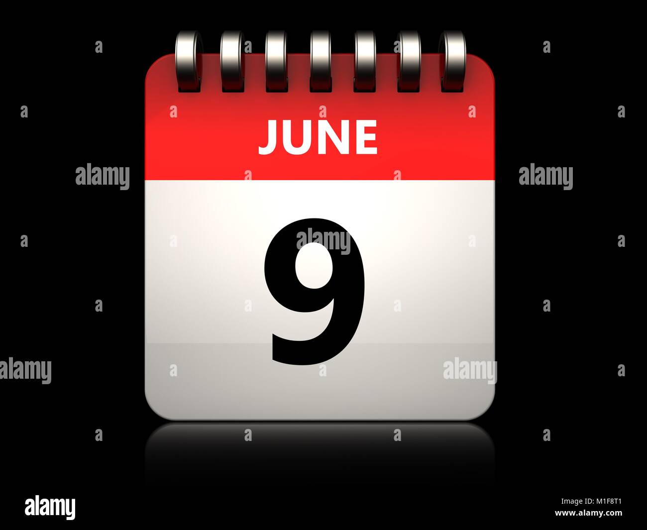 3d illustration of 9 june calendar over black background Stock Photo ...