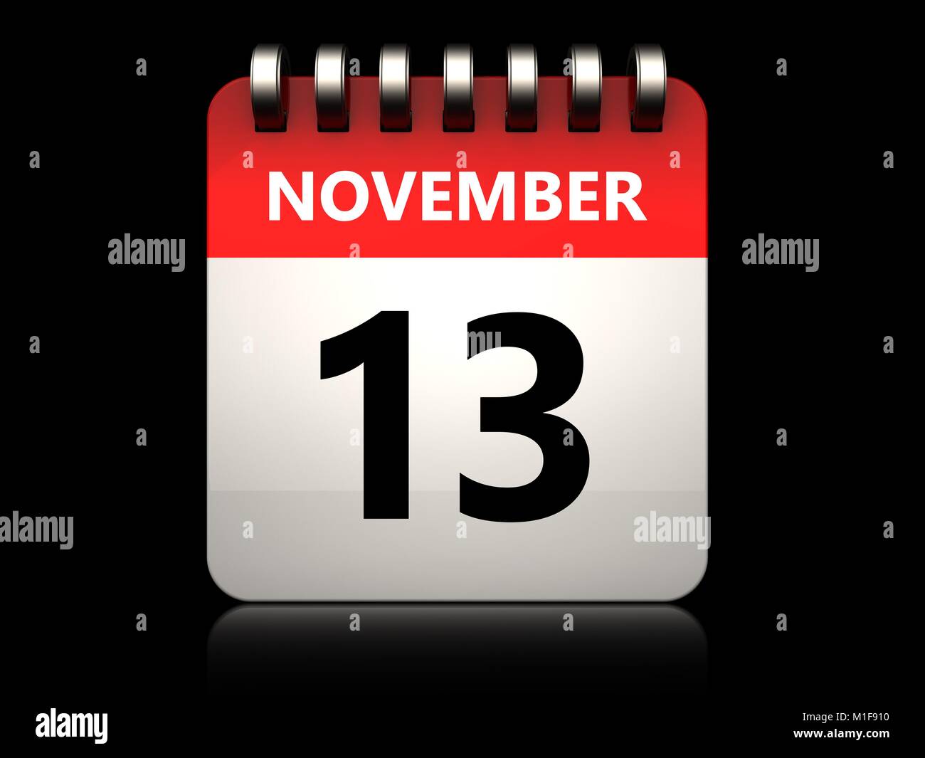 3d illustration of 13 november calendar over black background Stock ...