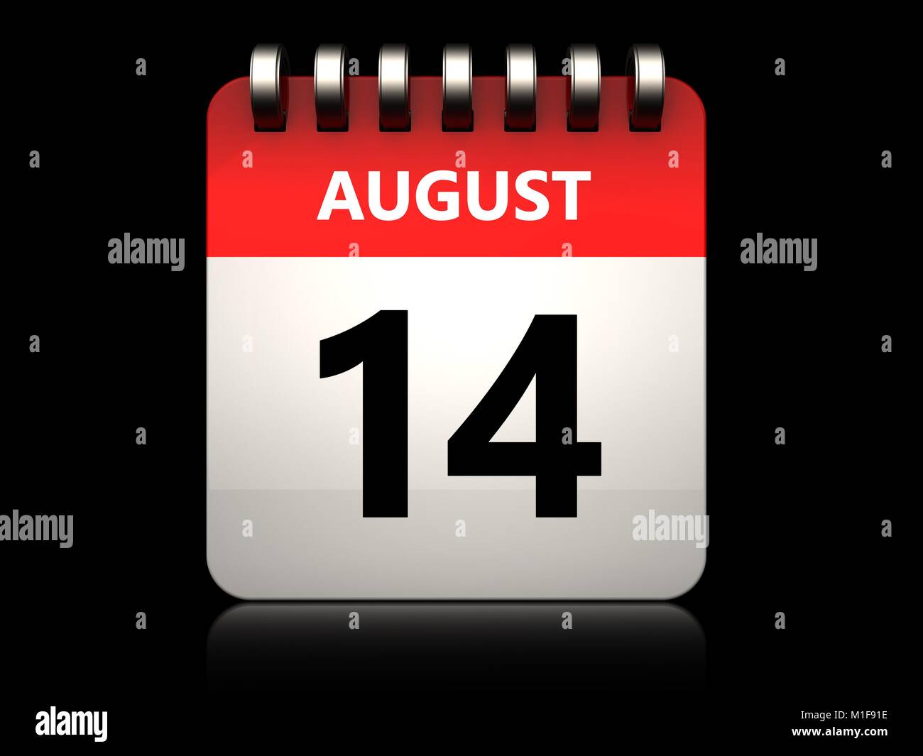 3d illustration of 14 august calendar over black background Stock Photo ...