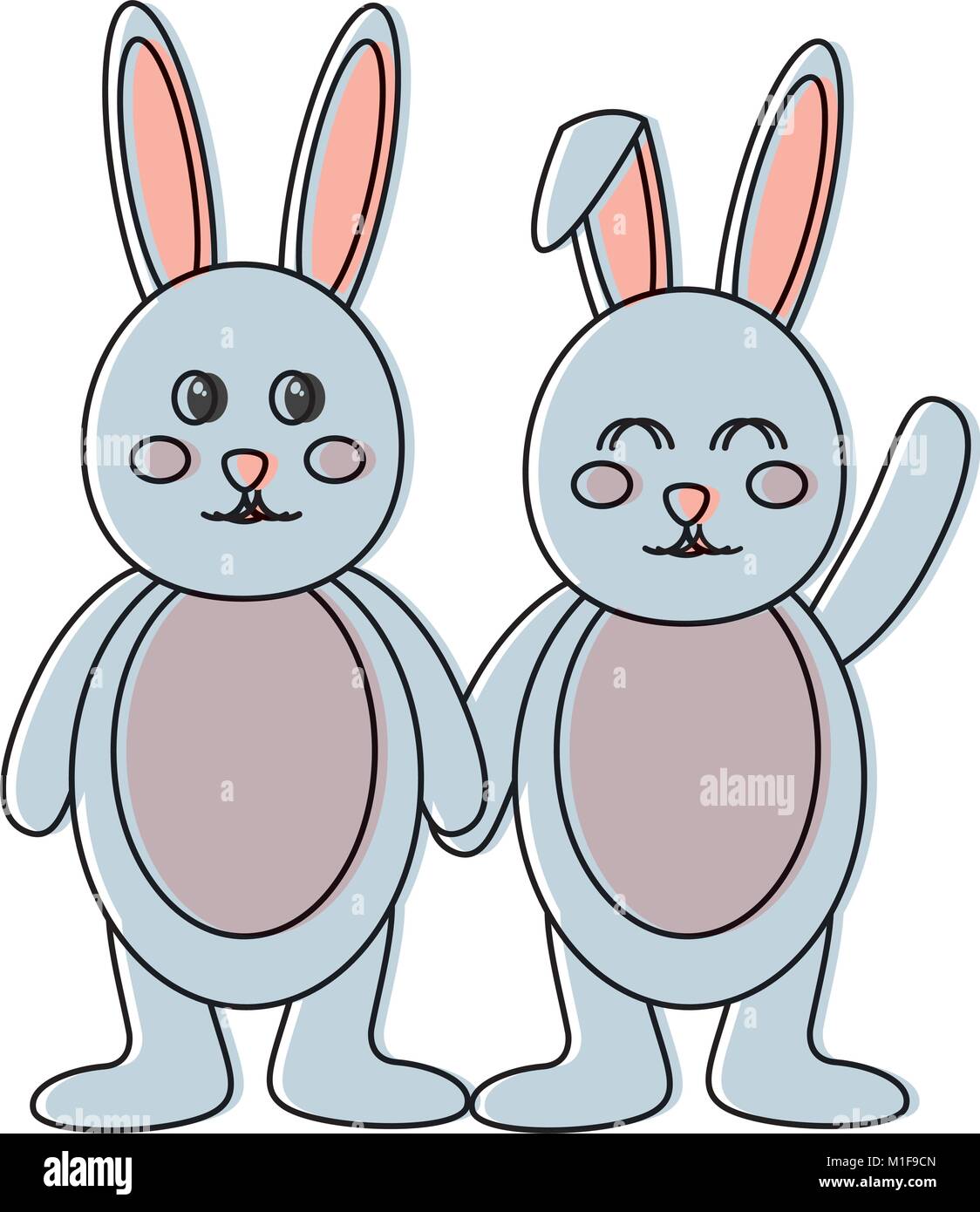 little beautiful bunnies holding hands friendly Stock Vector Image ...
