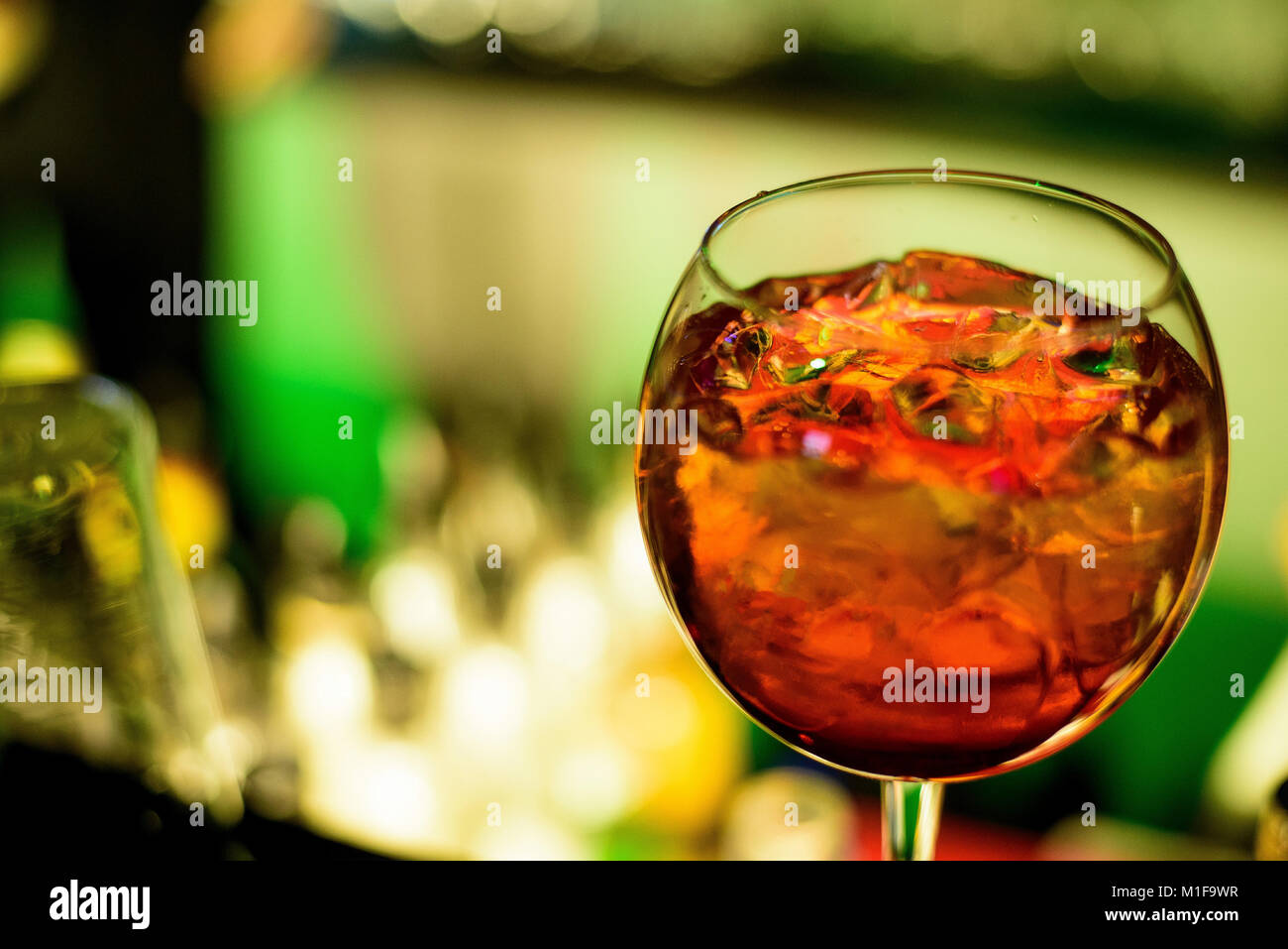 Alcohol bar, cocktail glass on bar counter, cocktail glass in a bar ...