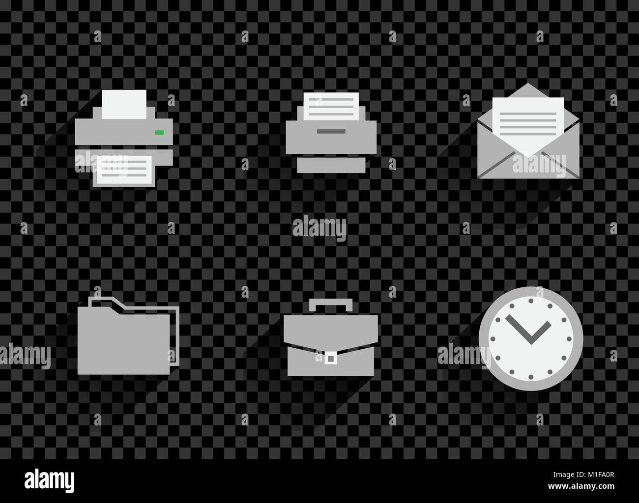 Business office white flat icon set collection printer watch folder ...