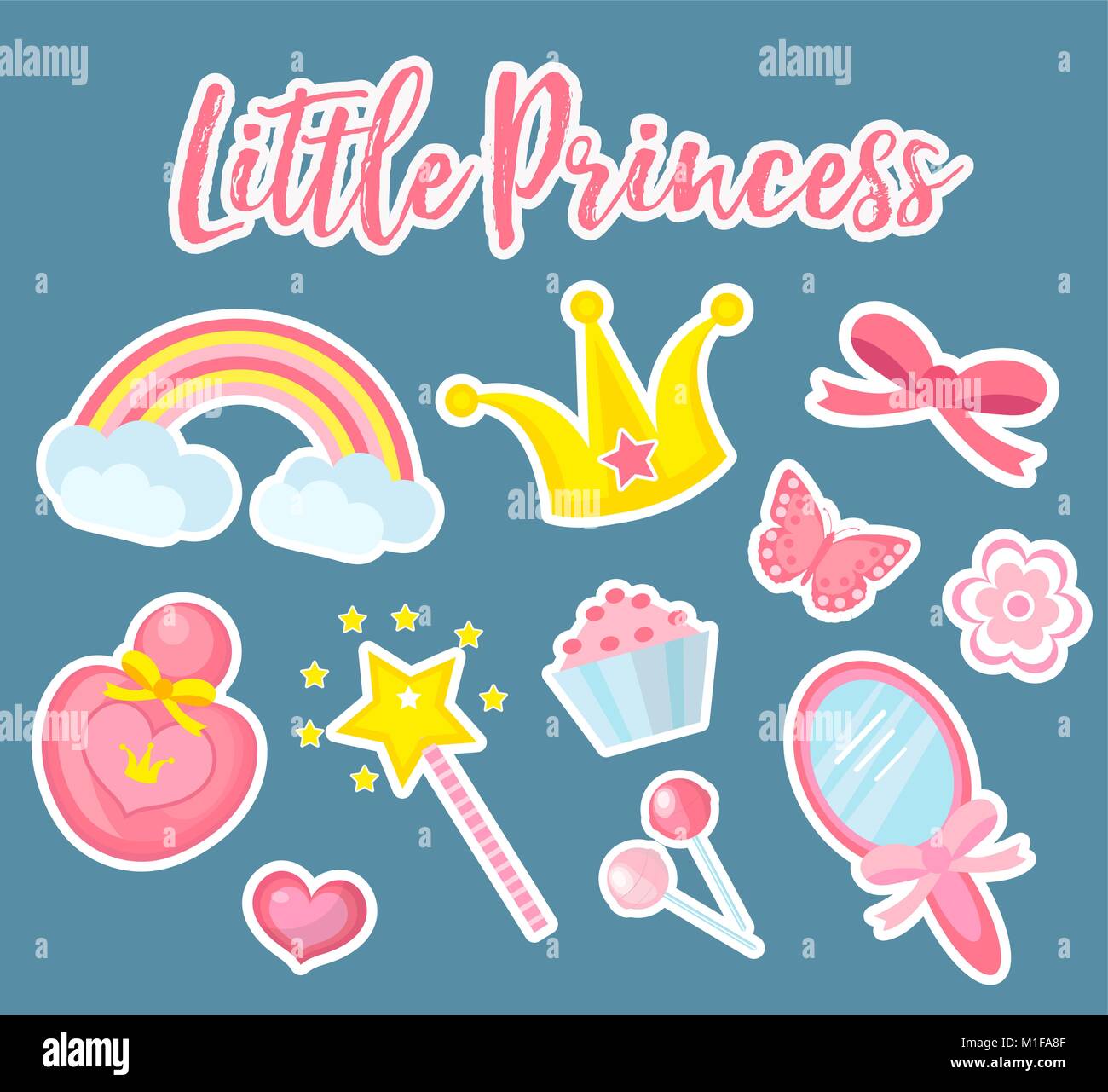 Little princess set of modern fashionable stickers, patches badges ...