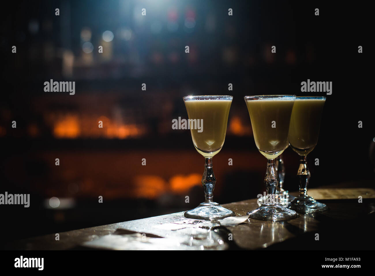 Alcohol bar, cocktail glass on bar counter, cocktail glass in a bar ...