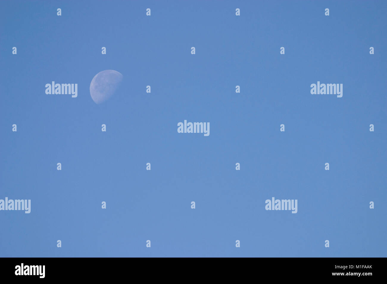 Three quarter moon in a pure blue sky Stock Photo - Alamy