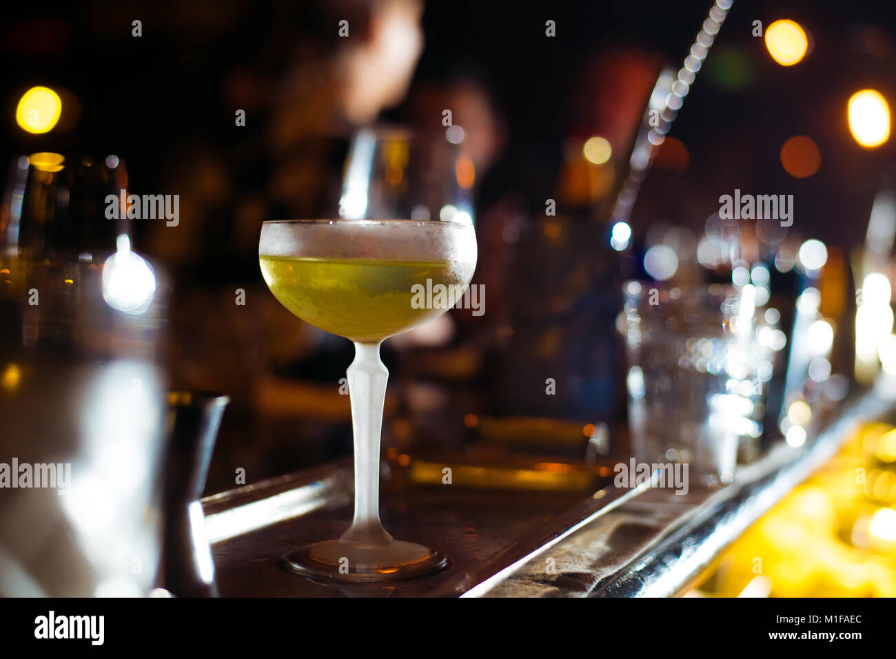 Alcohol bar, cocktail glass on bar counter, cocktail glass in a bar ...