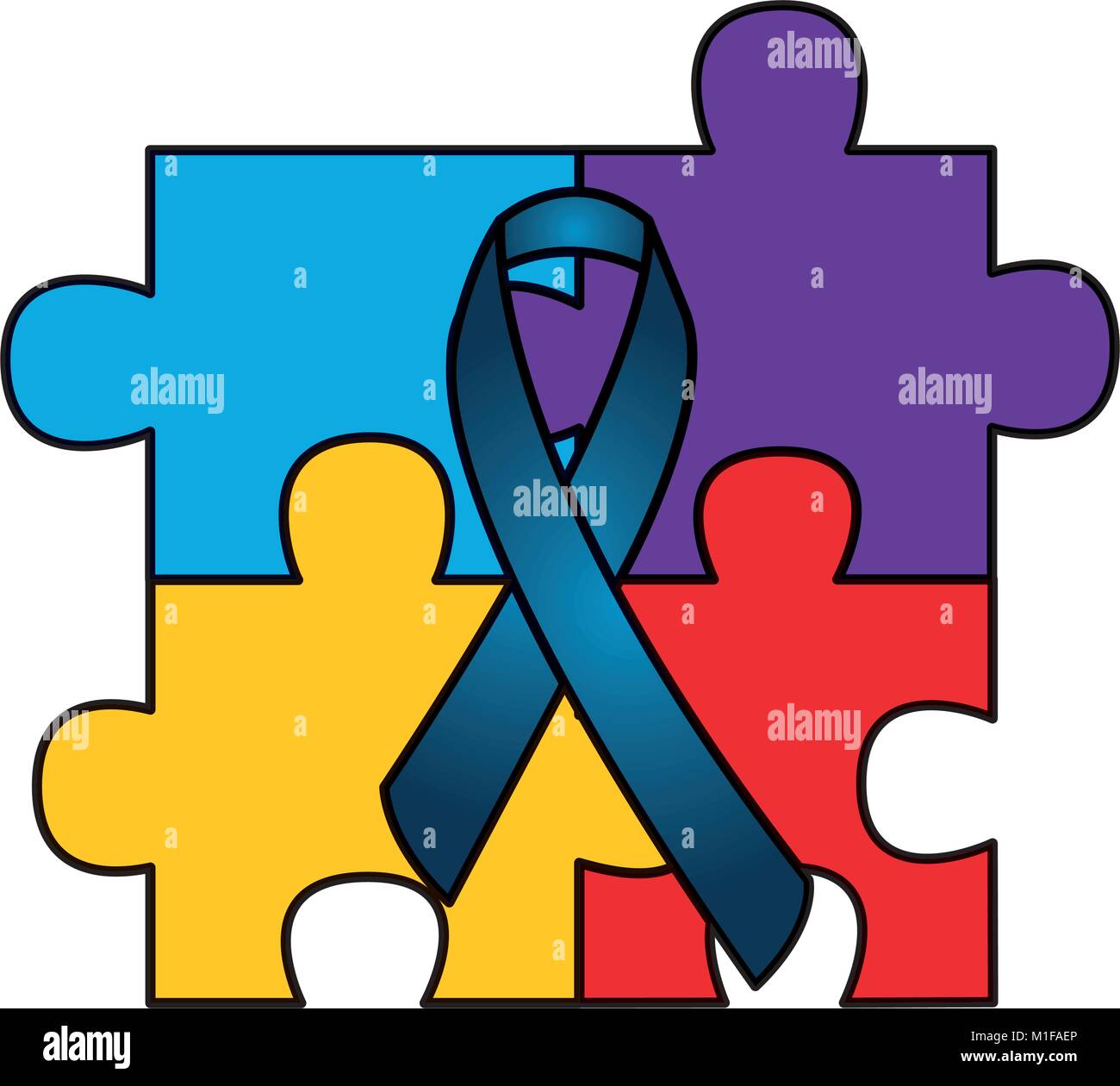 four pieces puzzle and ribbon symbol Stock Vector Image & Art - Alamy