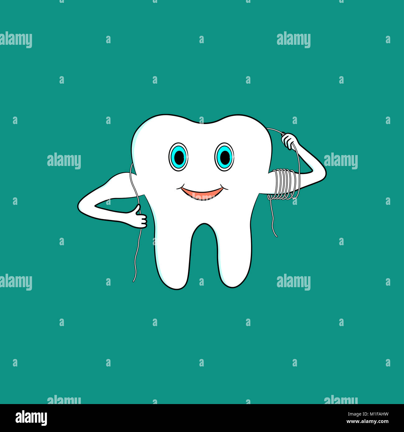 Cartoon tooth uses dental floss. Vector illustration Stock Photo - Alamy