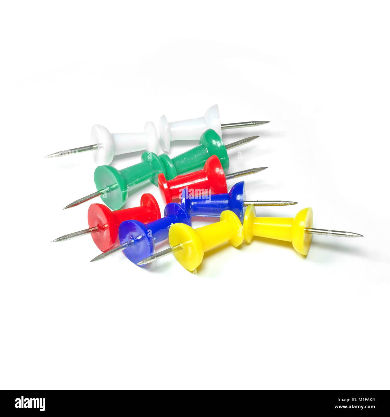 Set of multicolor push pins isolated on white background Stock Photo ...