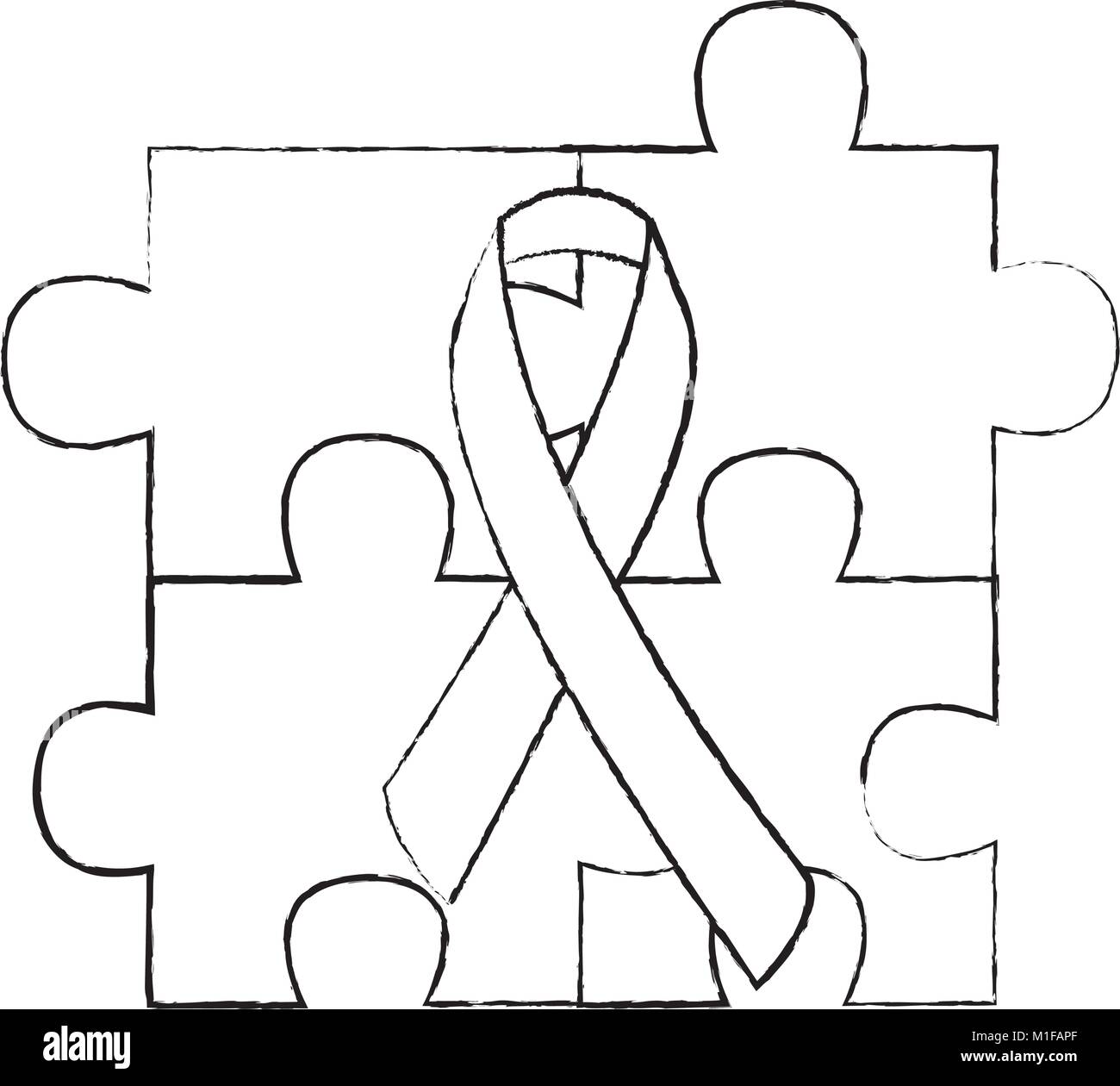 four pieces puzzle and ribbon symbol Stock Vector Image & Art - Alamy