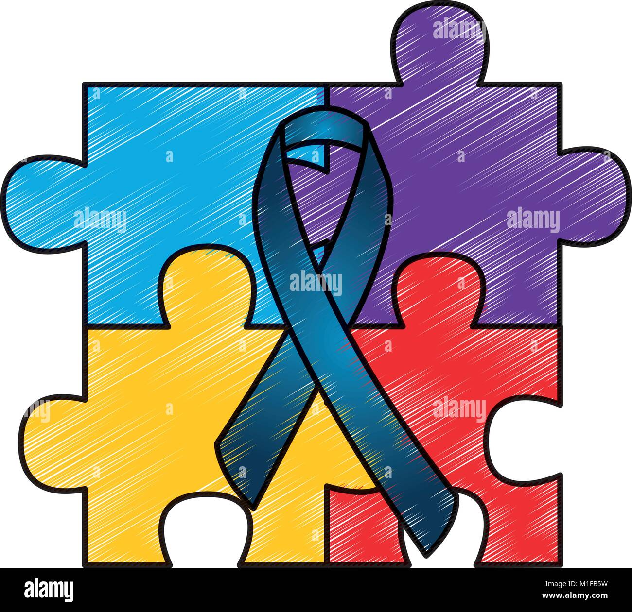 four pieces puzzle and ribbon symbol Stock Vector Image & Art - Alamy