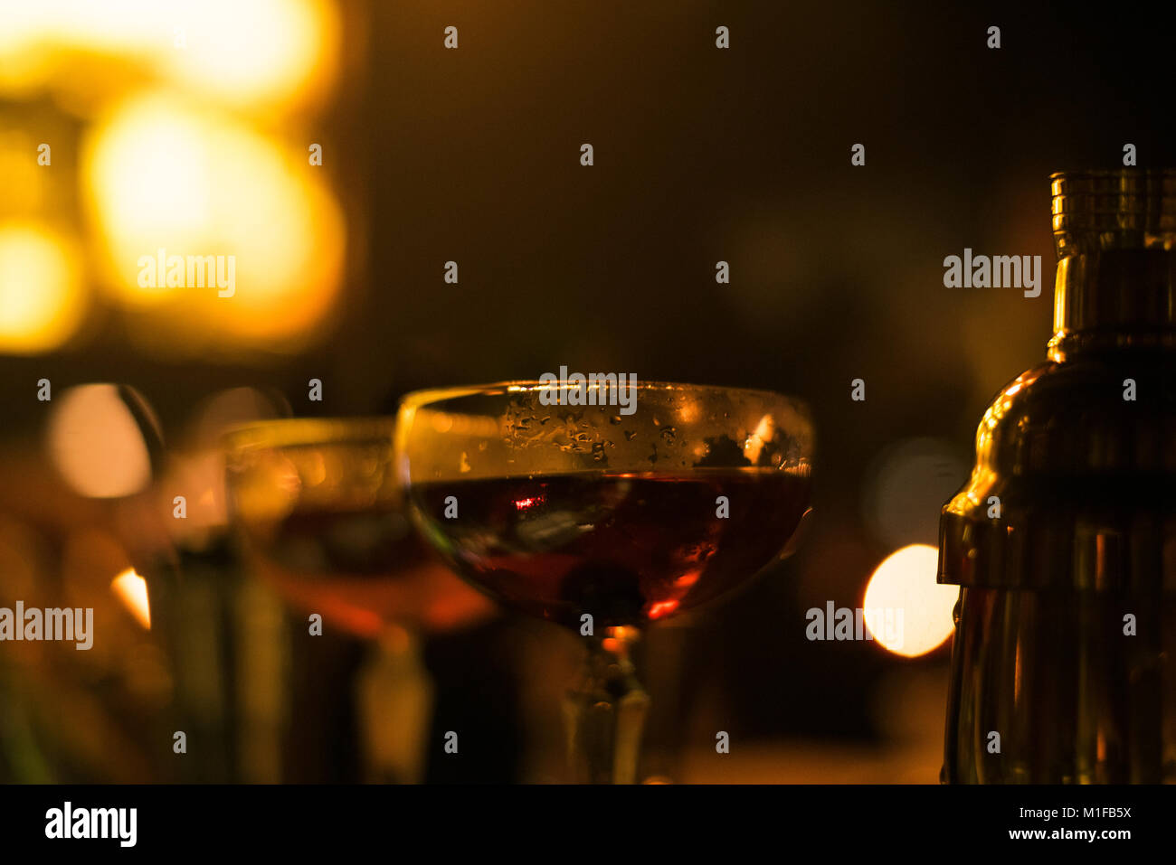 Alcohol bar, cocktail glass on bar counter, cocktail glass in a bar ...