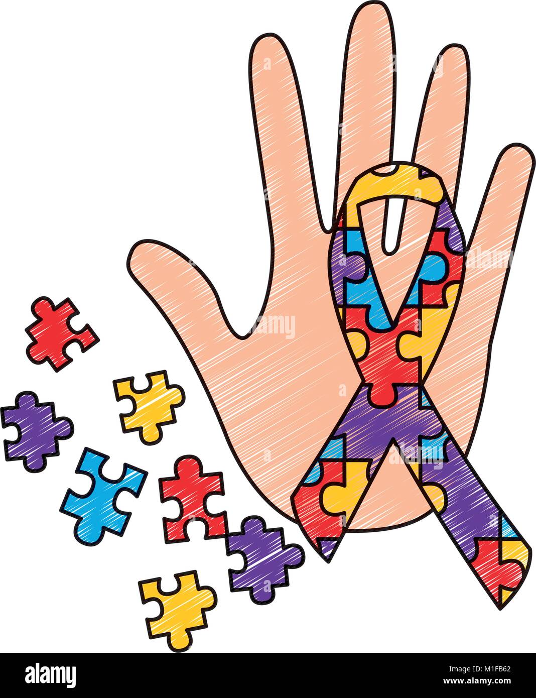 hand puzzle pieces and ribbon autism concept Stock Vector Image & Art ...