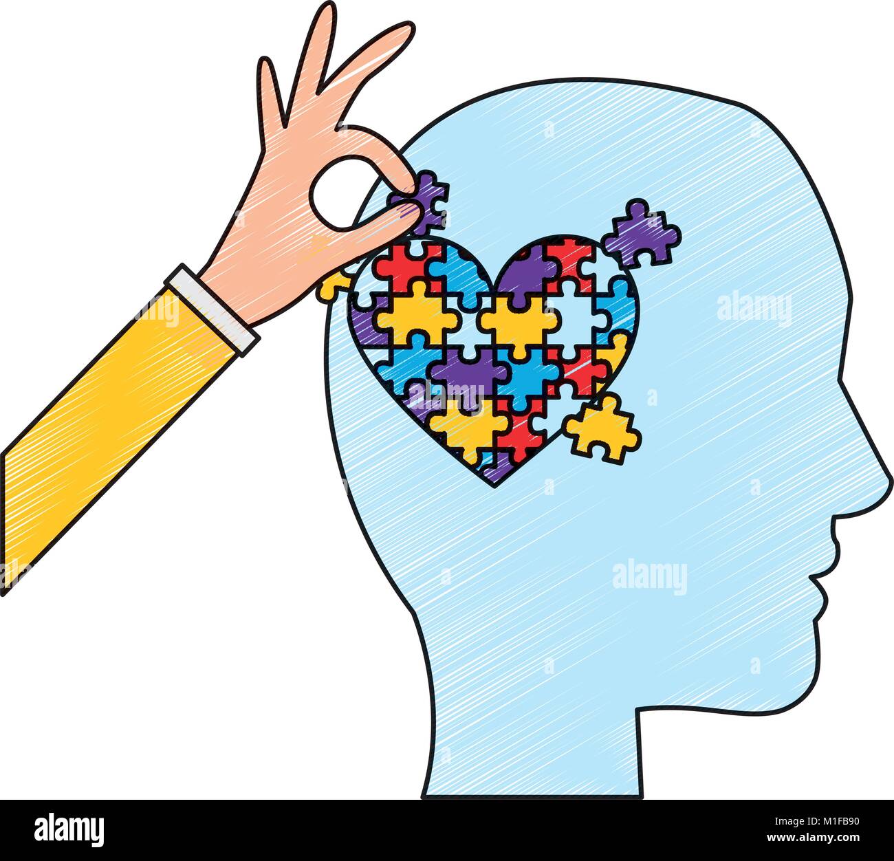 head profile with puzzle heart autism awareness Stock Vector Image ...